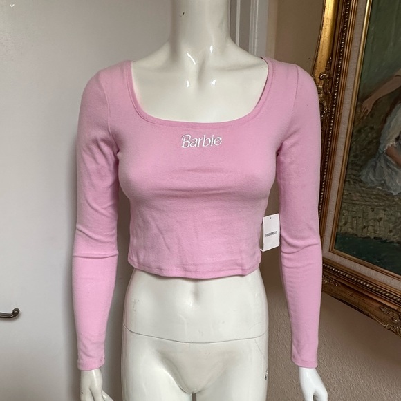 Barbie | Tops | Barbie Crop Top Long Sleeve Sweater Top Baby Pink ...